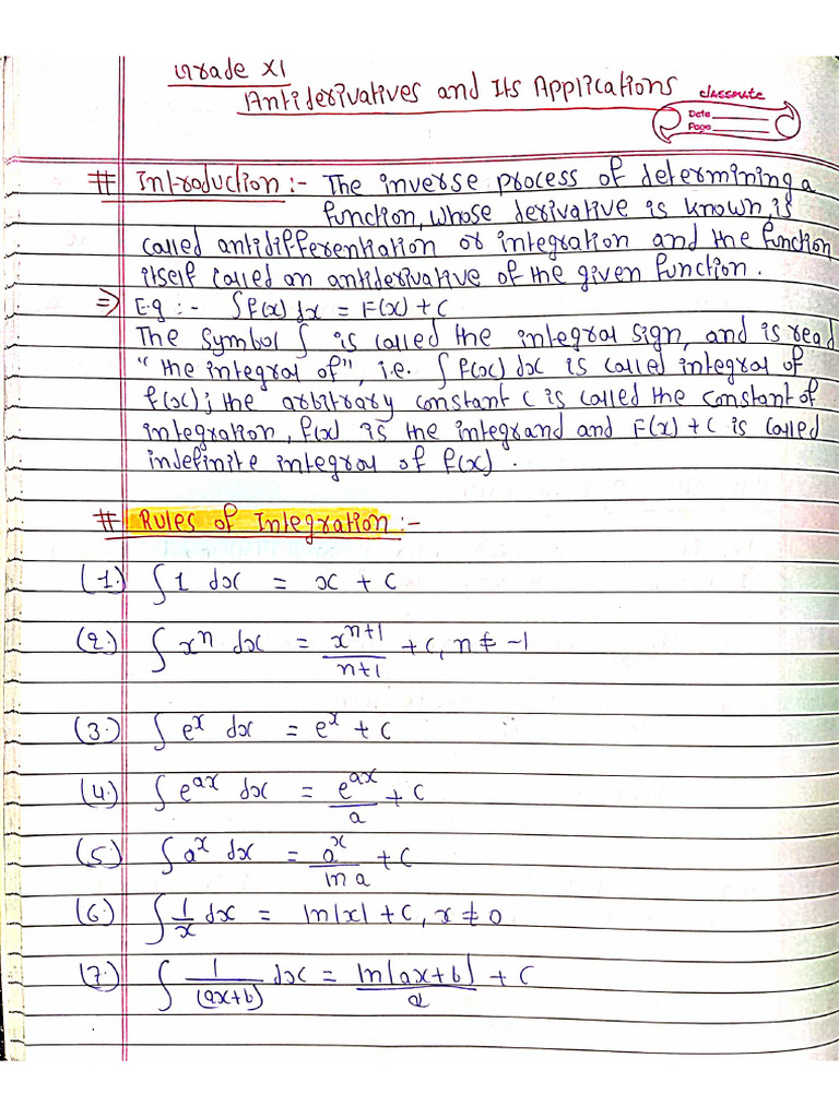 Anti Derivatives Math 11 | PDF