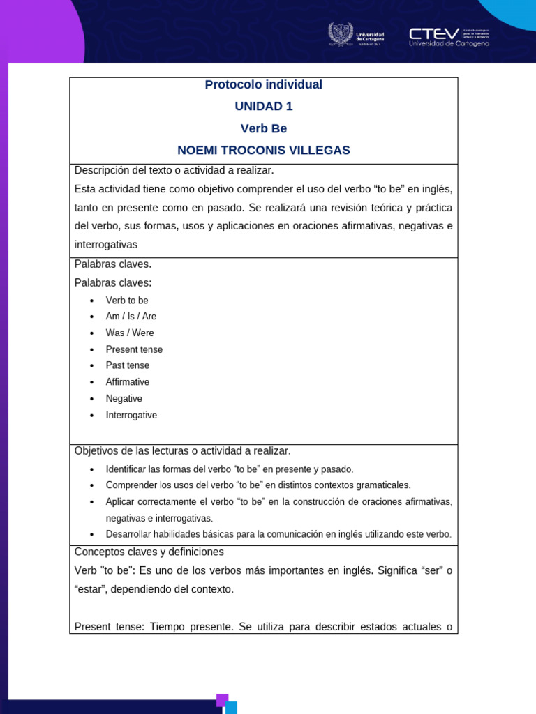 PLANTILLA PROTOCOLO INDIVIDUAL | PDF | Verbo | Cognición