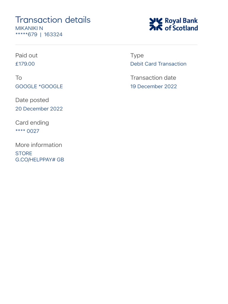 Google Payment Transaction Details | PDF