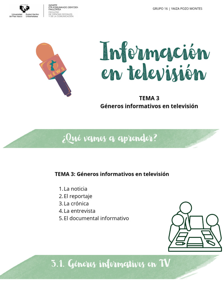 Tema 3 Géneros Informativos en Televisión | PDF | Periodista