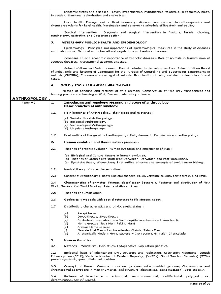 WBCS Syllabus For Anthropology | PDF | Homo | Fungus