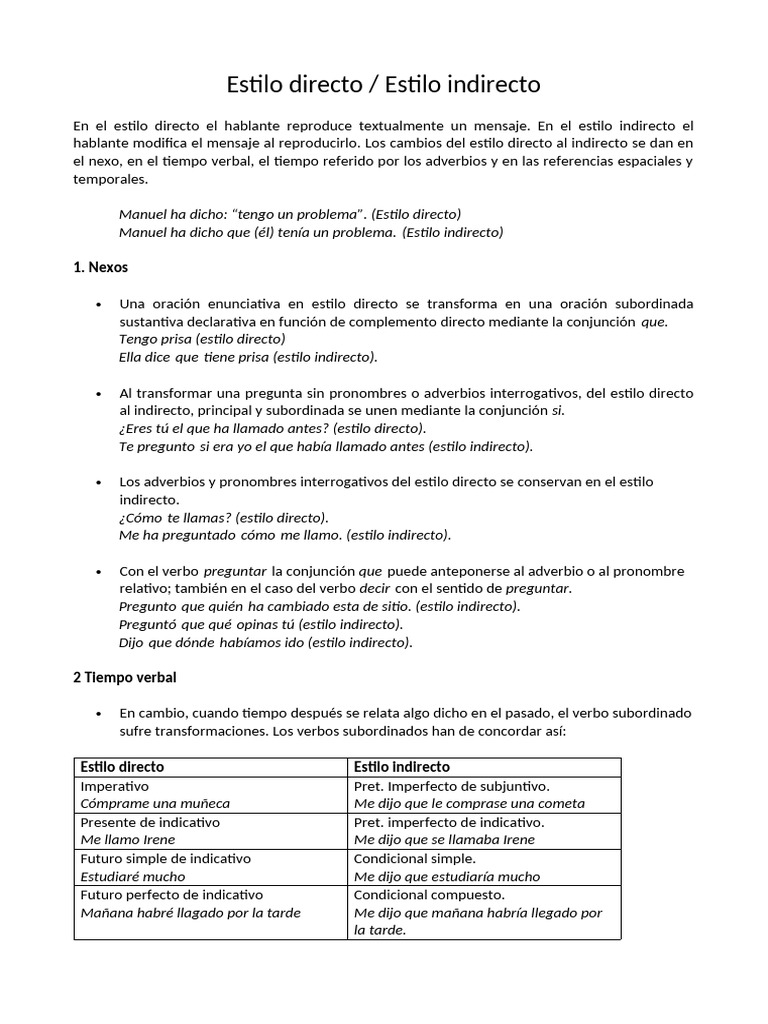 Estilo Directo Estilo Indirecto (1) | PDF | Lingüística | Gramática