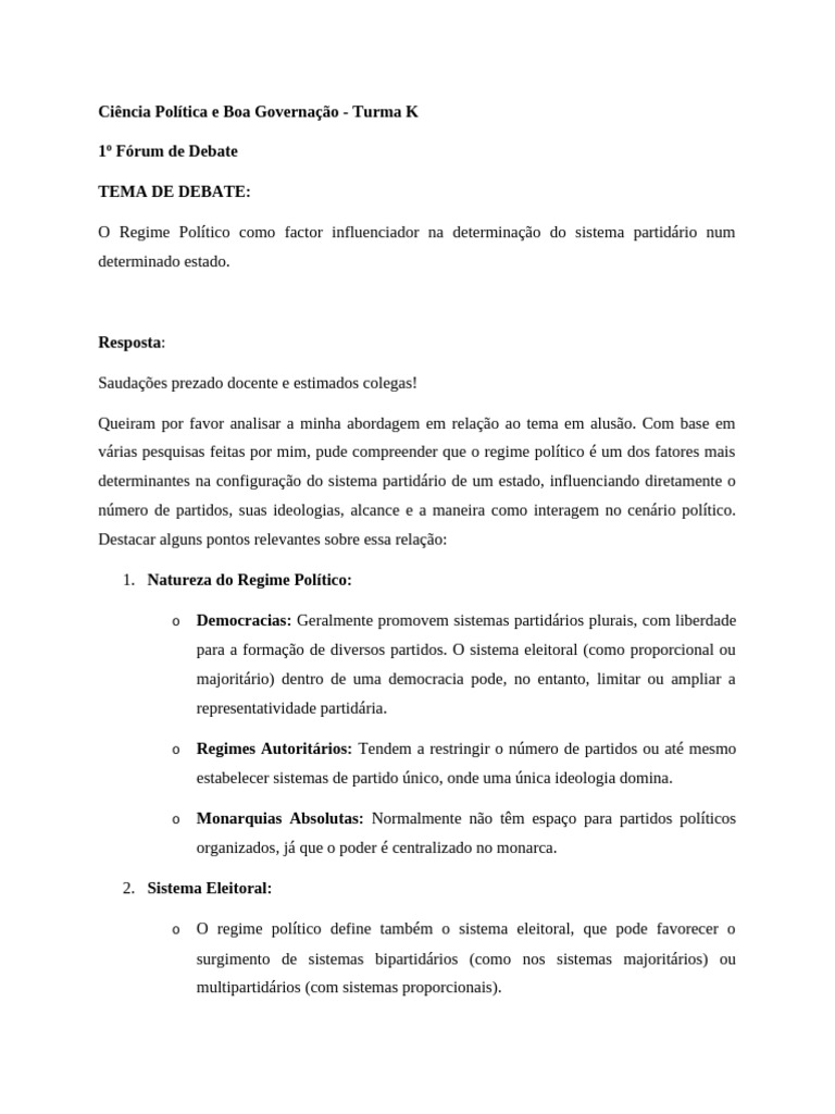 Regime Político e Sistema Partidário | PDF