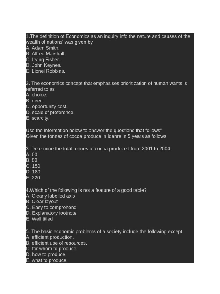 Economics Neco Past Questions | PDF | Economics | Supply And Demand