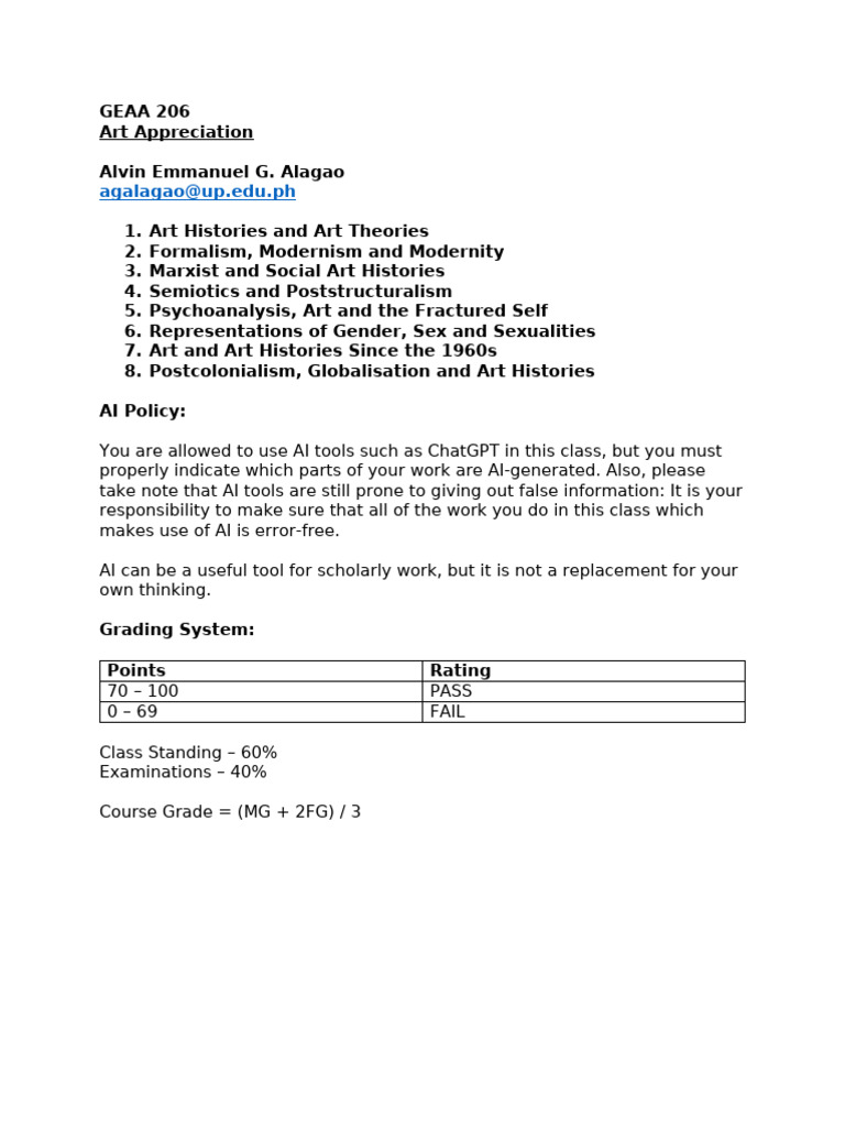 Art Appreciation Syllabus | PDF