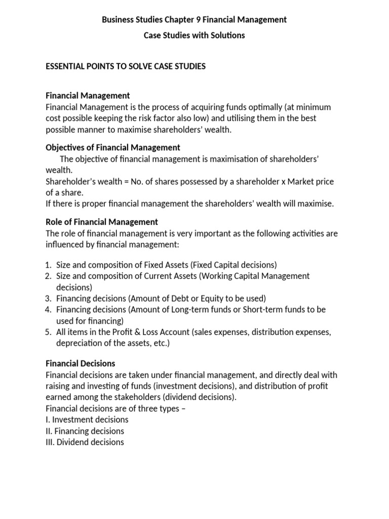 Financial Management Case Studies Guide | PDF | Dividend | Capital ...