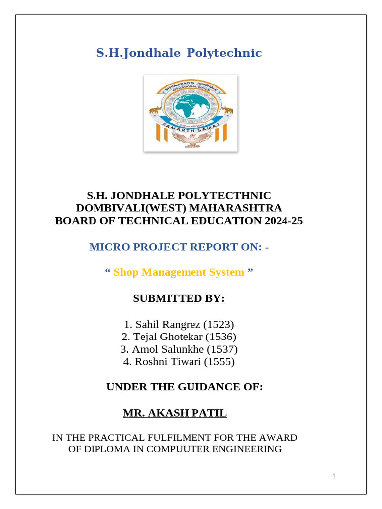 Shop Management System Micro Project | PDF | Usability | Analytics