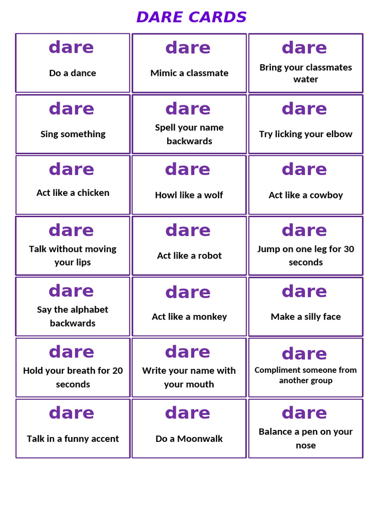 Dare Cards Flashcards Fun Activities Games Games 113786 | PDF