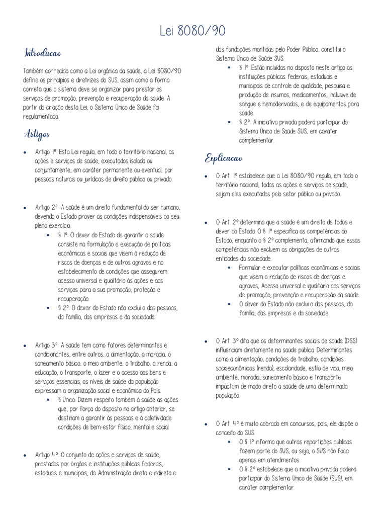 Artigo 4 da Lei 8080/90 e o SUS | PDF | Estado | Setor terciário da ...