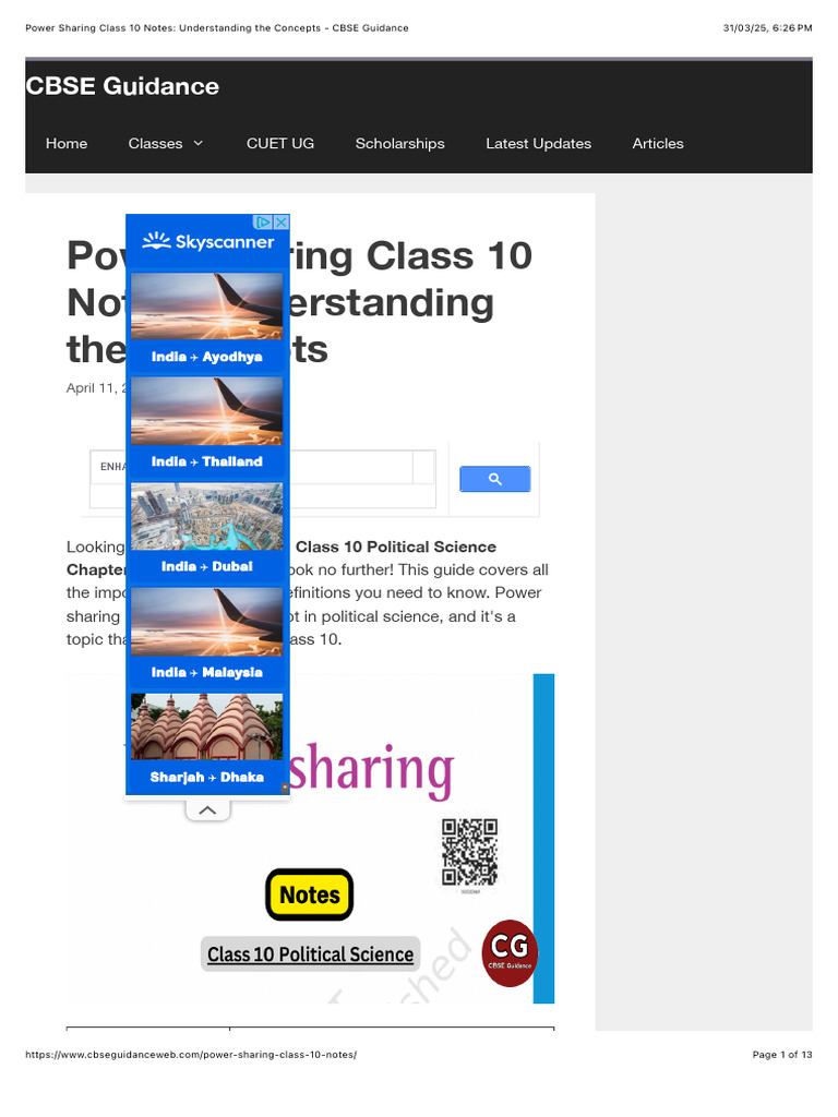 Power Sharing Concepts for Class 10 | PDF | Democracy | Political ...