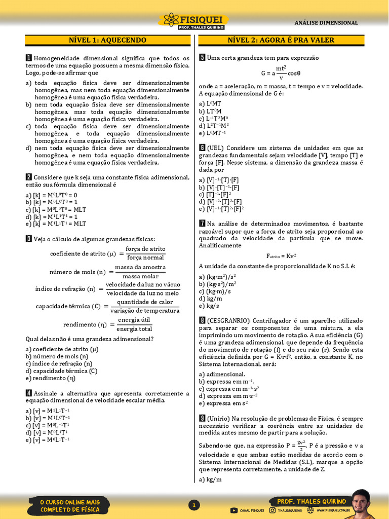 (FISIQUEI) - (Lista de Exercícios) - Lista - Principal - Analise ...