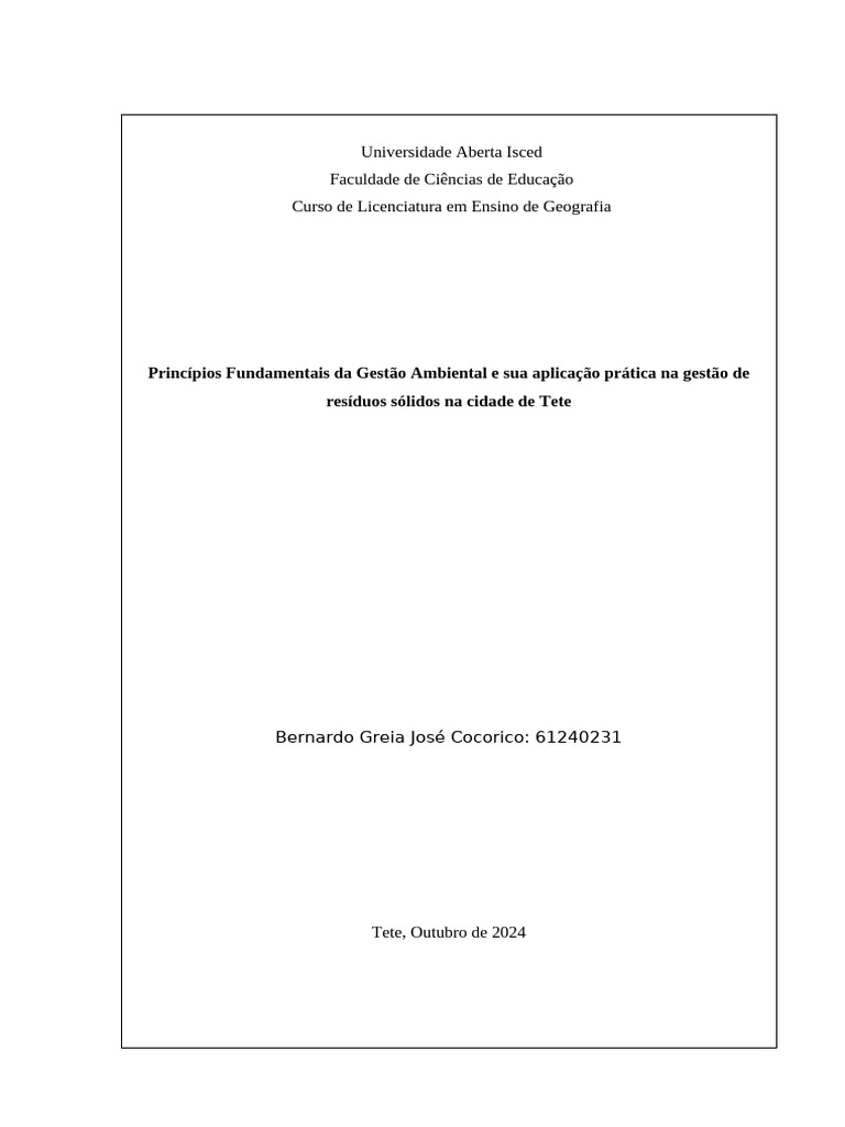 Bernardo Cocorico - Trab Campo de Sistema de Gestao Ambiental | PDF | Desperdício | Sustentabilidade