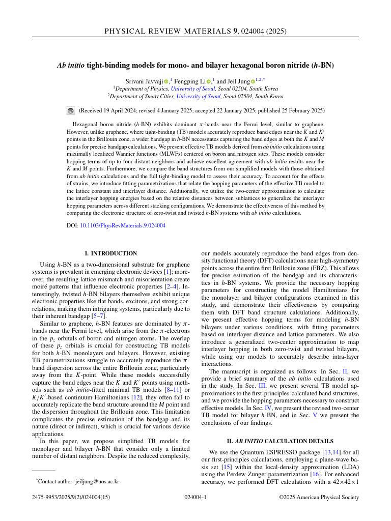 Ab Initio Tight-Binding Models For Mono - and Bilayer Hexagonal Boron Nitride (-BN) | PDF ...