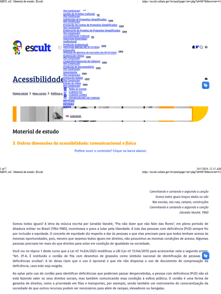 MINC - AC - Material de Estudo - Escult | PDF | Acessibilidade | Deficiência