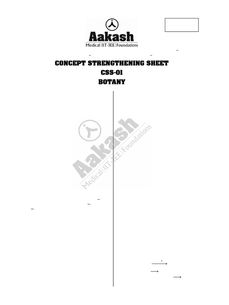 Concept Strengthening Sheet (CSS-01) Based On CST-01 & 02 - Botany | PDF | Glycolysis | Biology