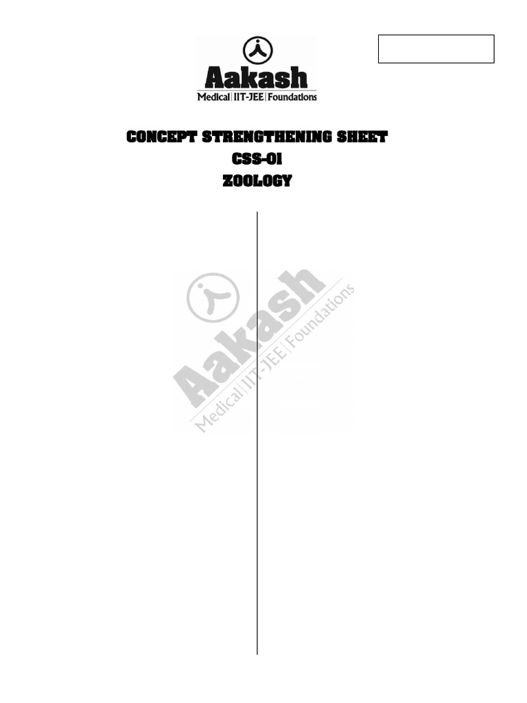 Concept Strengthening Sheet (CSS-01) Based On CST-01 & 02 - Zoology | PDF | Endocrine System