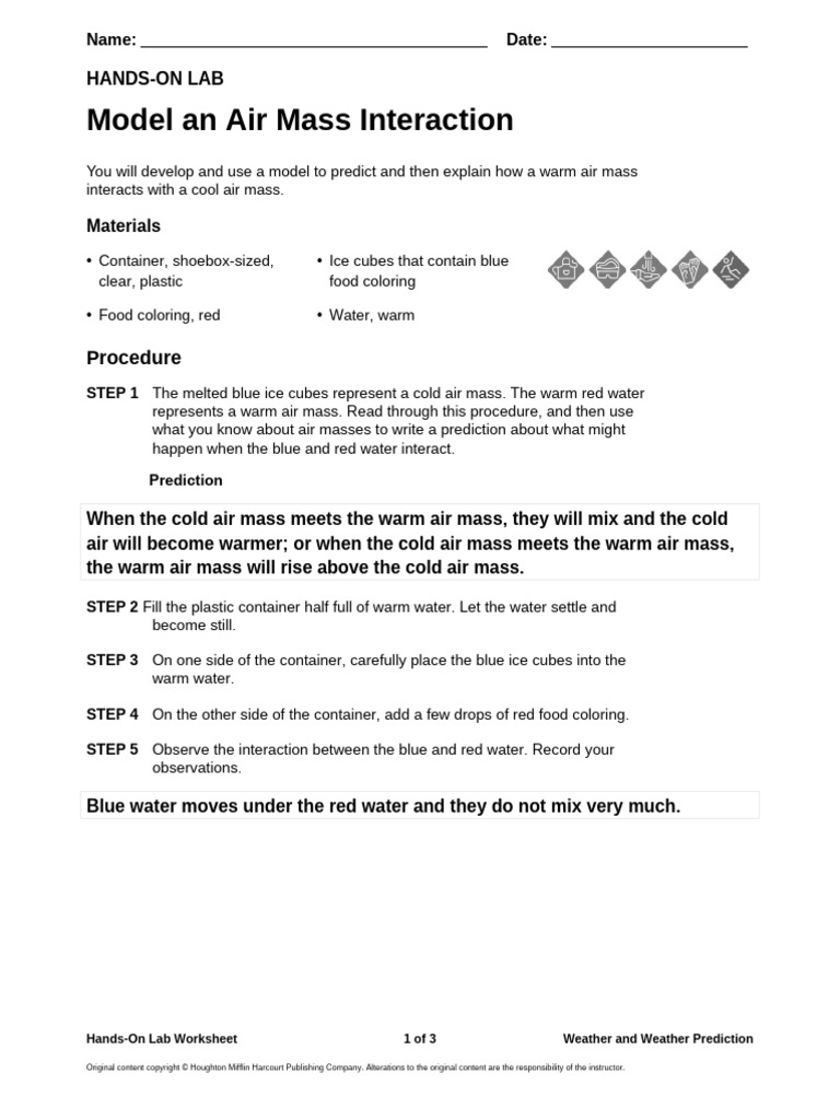 Model Air Mass Interaction Lab Sheet With Answers | PDF | Water | Nature