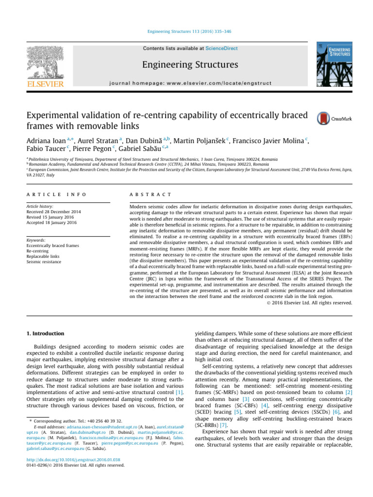 Experimental Validation of Re-Centring Capability of EBF With Removable ...