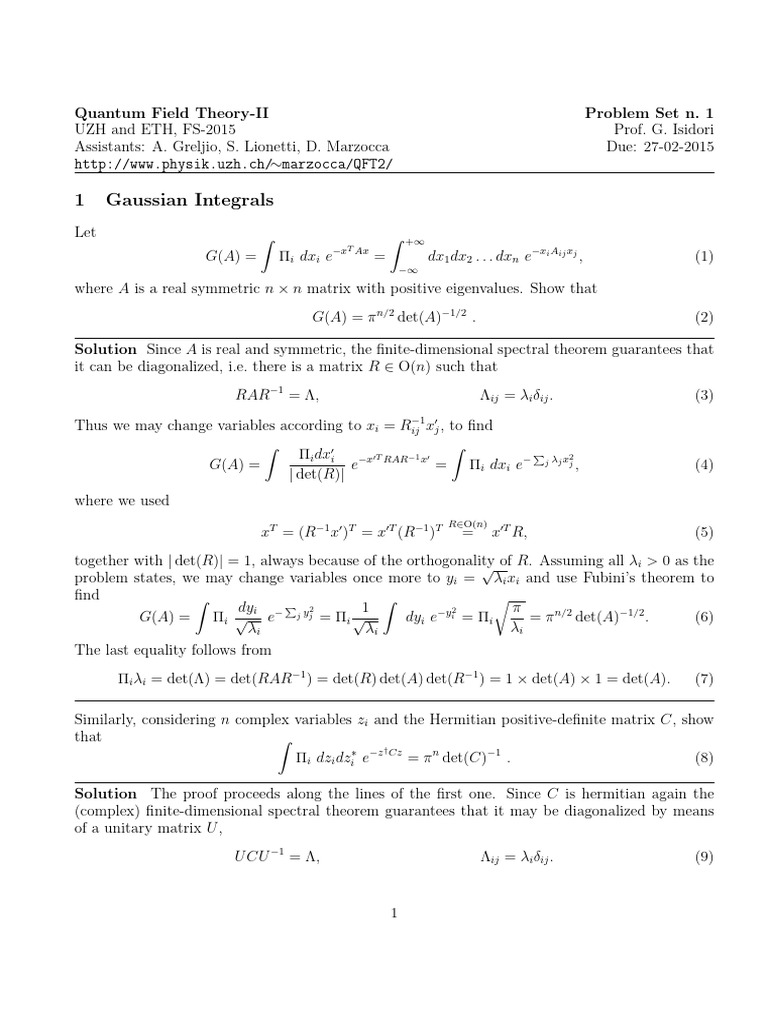 Shifted Gaussian Integrals in QFT | PDF | Linear Algebra | Mathematical ...