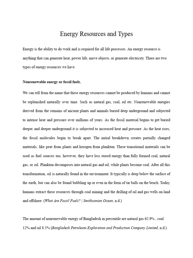 ENV207 Energy Resources - Types - Geographical Location | PDF | Solar ...