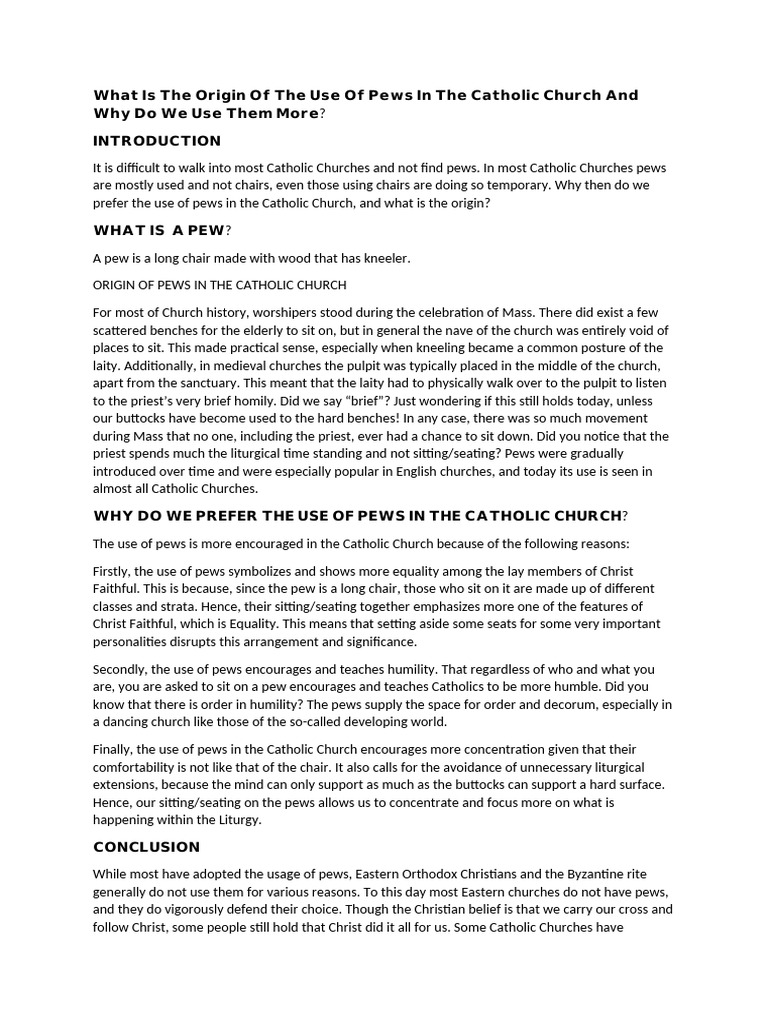 Use of Pews in The Church | PDF | Pew | Catholic Church
