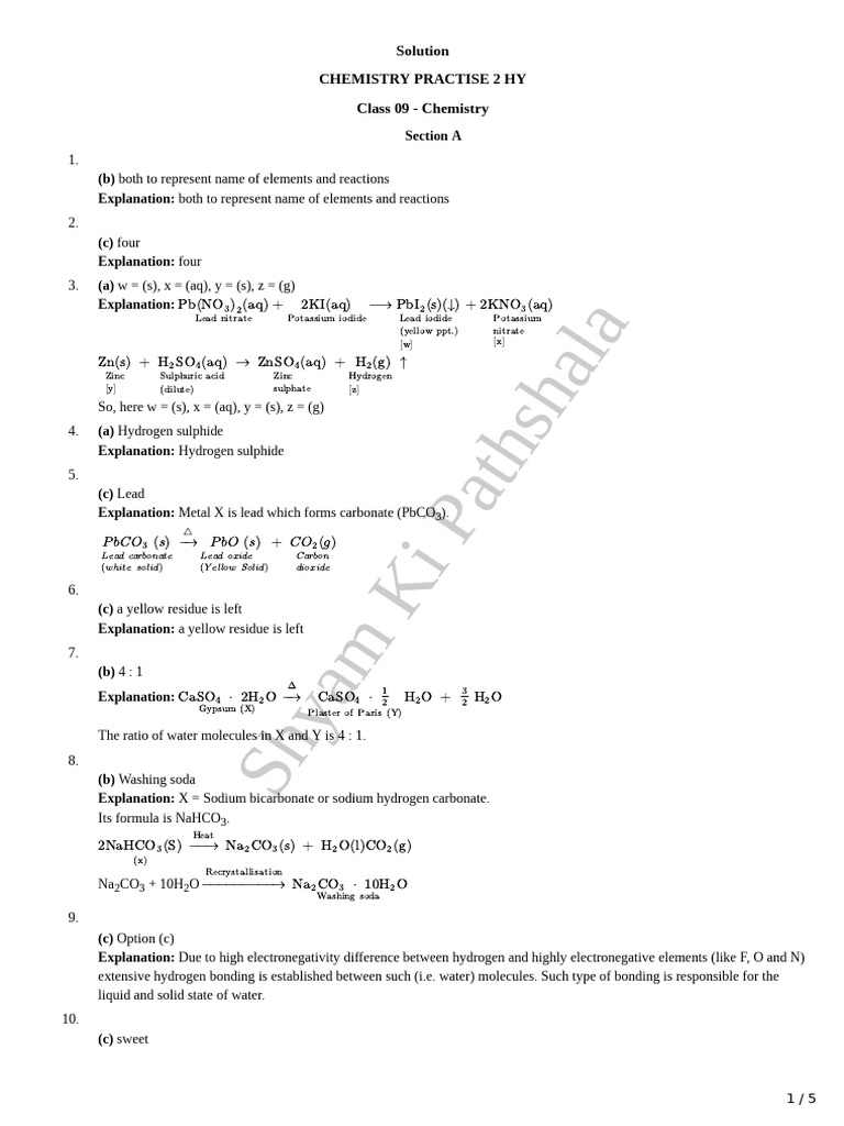 ICSE Class 9 Chemistry 2 Solution | PDF | Sodium Carbonate | Sodium