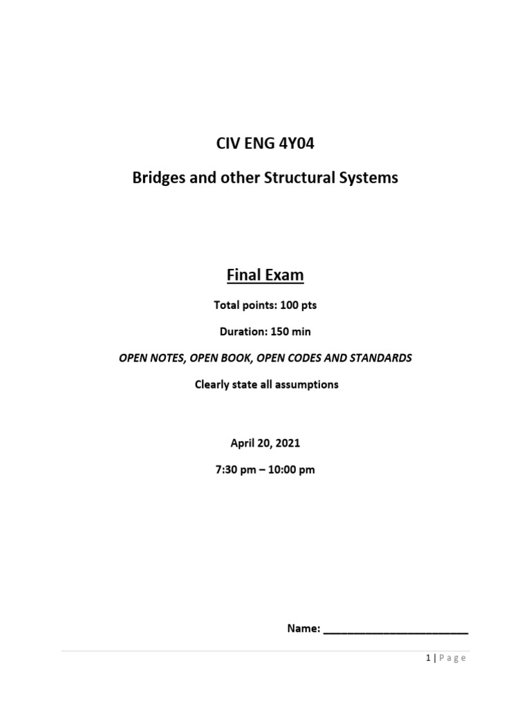 CIVENG_4Y04_Final_Exam_Winter_2021 | PDF | Academic Integrity ...