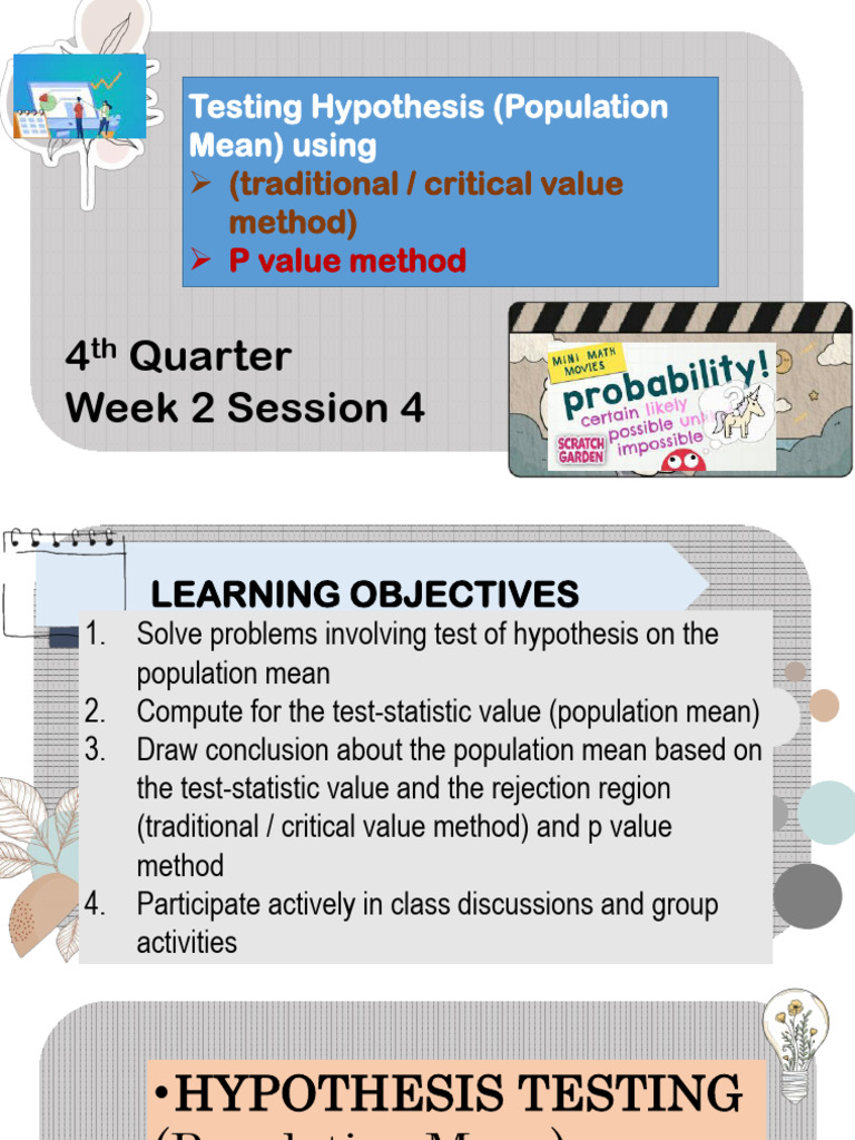 Q4 W2 Hypothesis Testing Using Critical and p Value Method Population ...