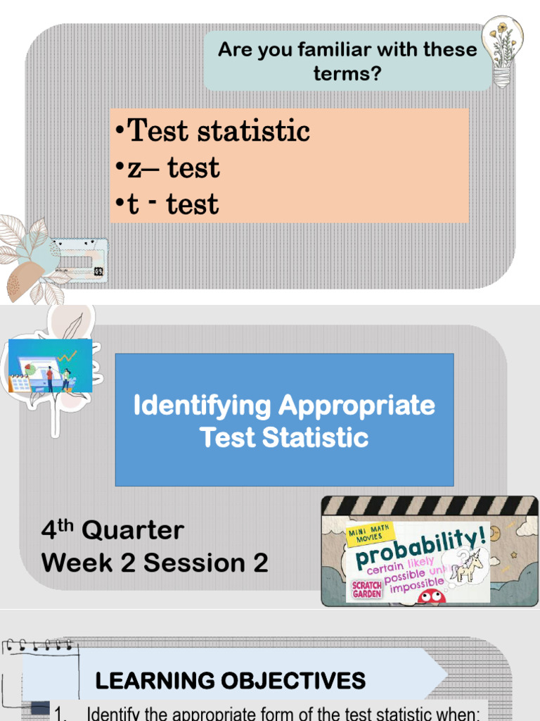 q4 w2 Identifiying Appropriate Test Statistic | PDF | Statistics | Variance