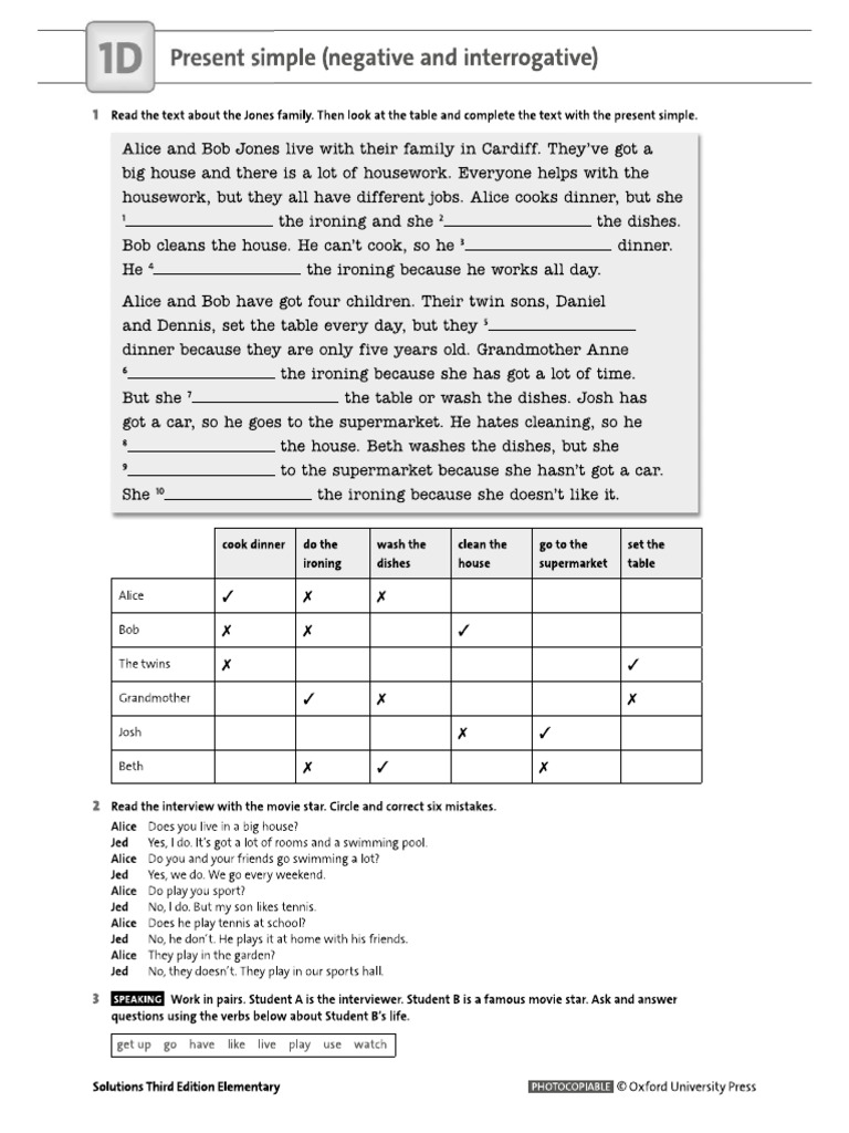 1d Present Simple (Negative and Interrogative) | PDF