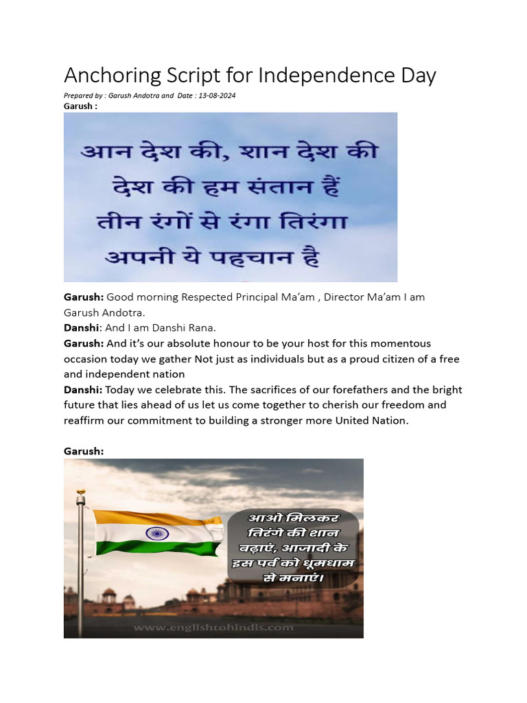 Anchoring Script For Independence Day | PDF