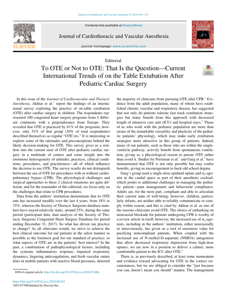 To OTE or Not To OTE That Is The Question— | PDF | Cardiothoracic ...