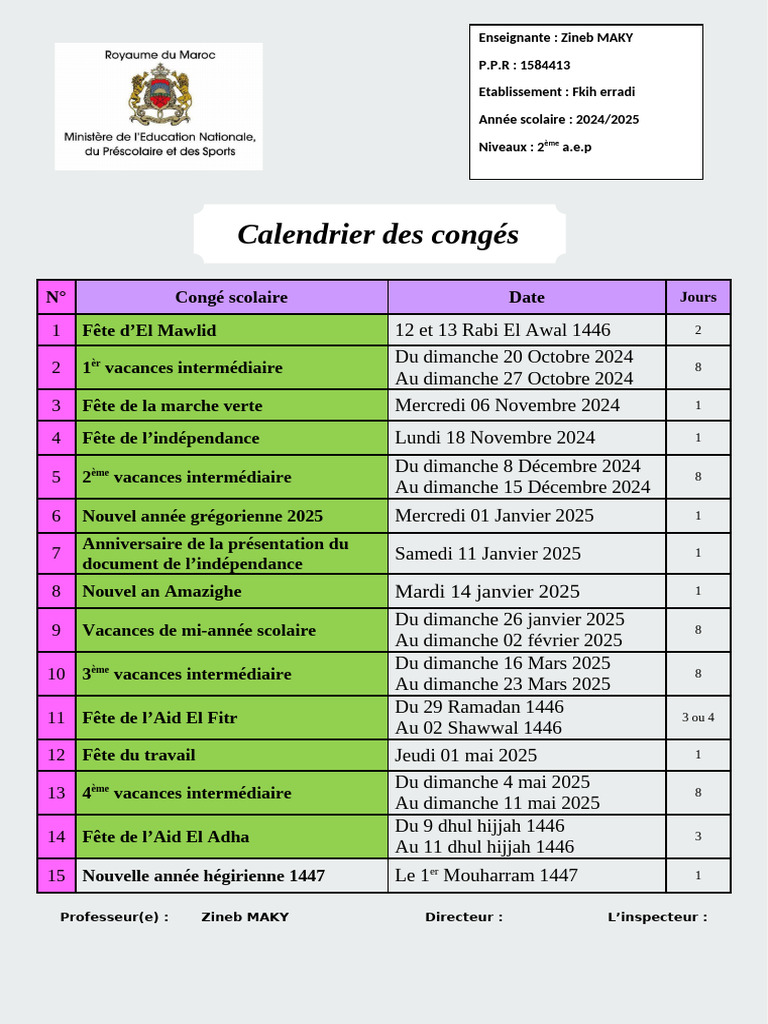 Calendrier des congés scolaires 2024-2025 | PDF | Mots sémitiques