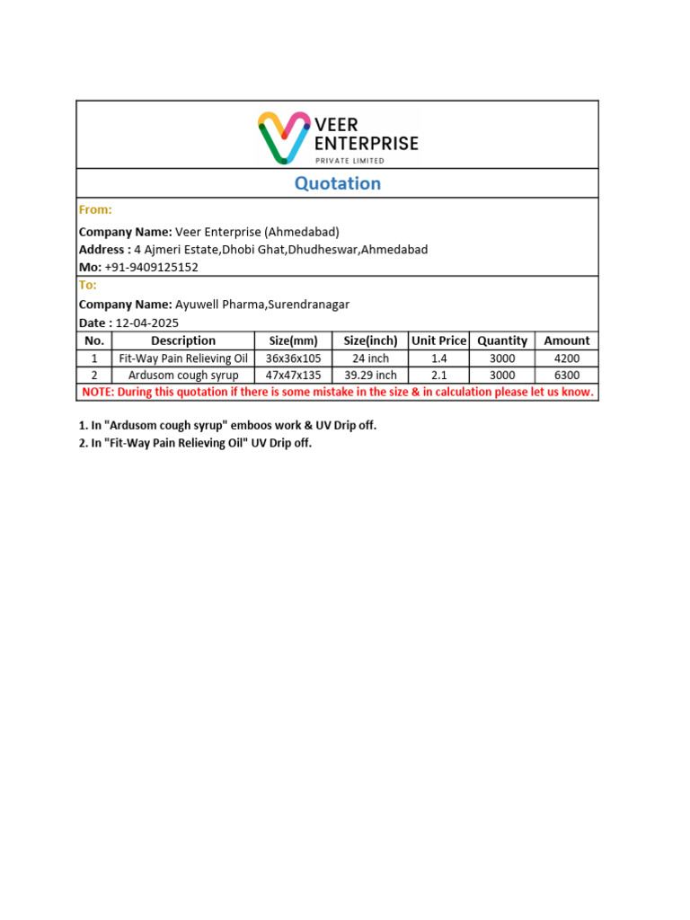 Quotation for Ayuwell Pharma Products | PDF