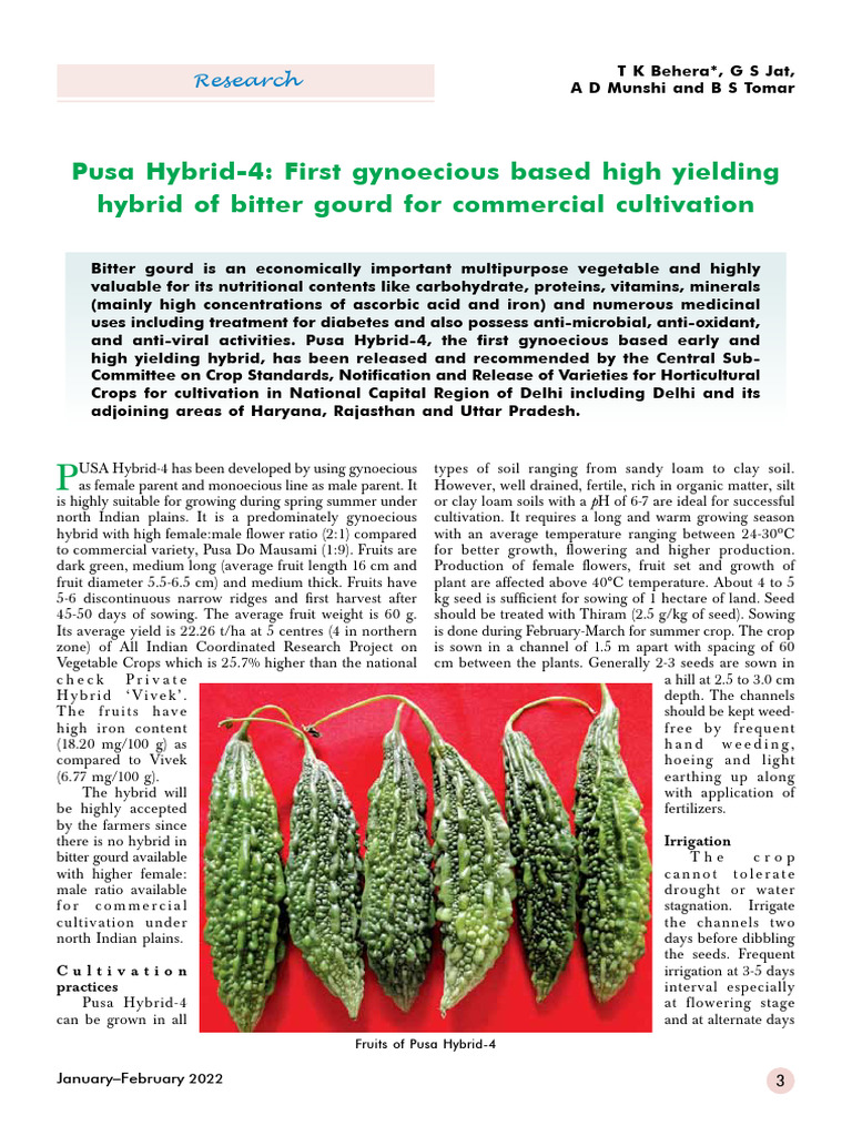 Pusa Hybrid-4: High-Yield Bitter Gourd | PDF | Sowing | Agriculture