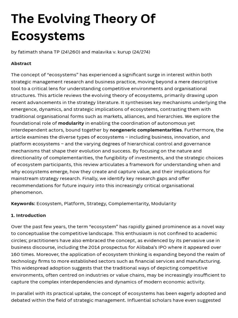 Understanding Ecosystem Theory in Strategy | PDF | Governance | Modularity