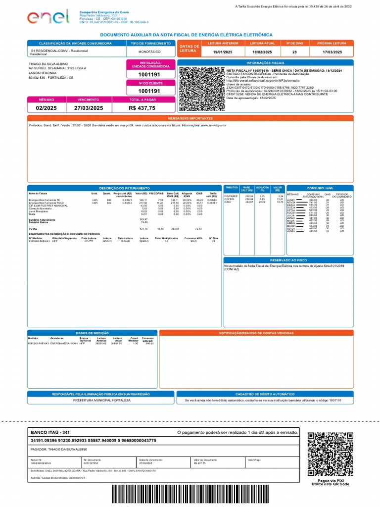 FATTURA ENEL FORTALEZA 2025 | PDF | Business