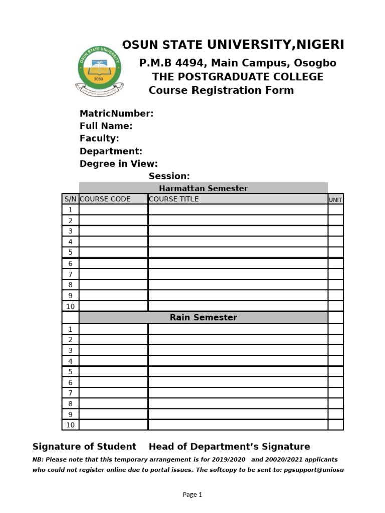 PG Sample Course Form - Updated | PDF