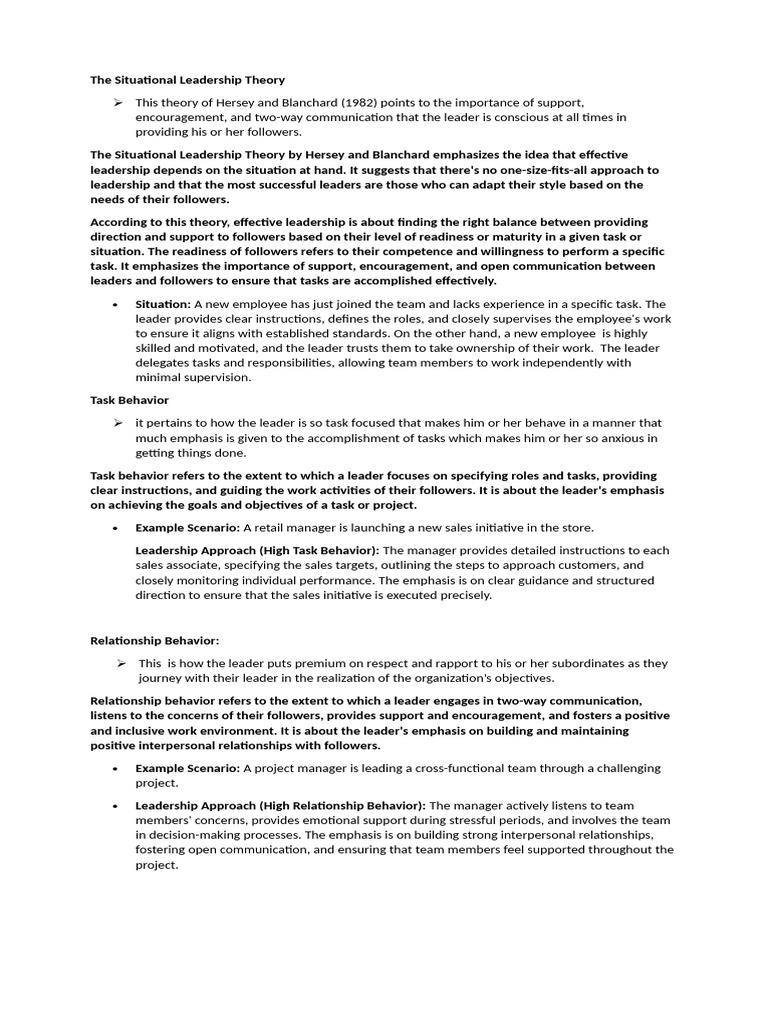 The Situational Leadership Theory | PDF | Leadership | Behavioural Sciences