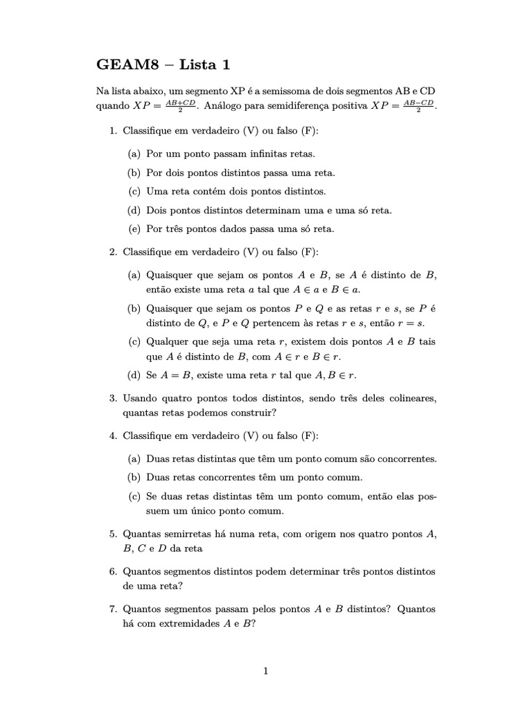 Lista 1 | PDF | Linha (Geometria) | Matemática