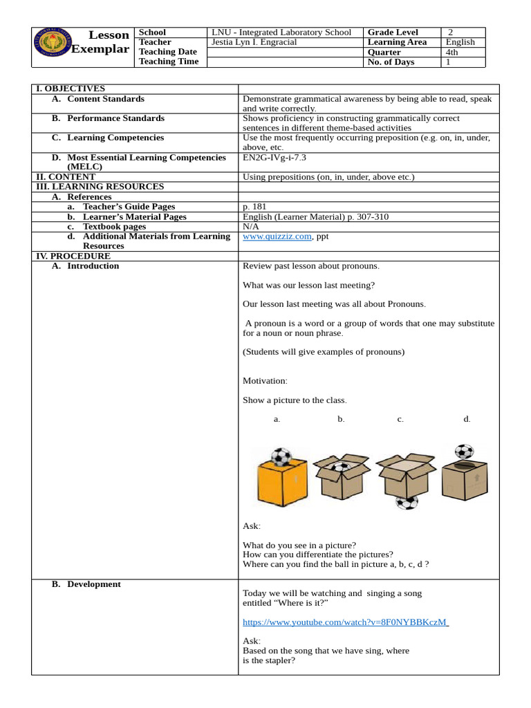 Lesson Plan Template IDEA Approach | PDF | Pronoun | English Language