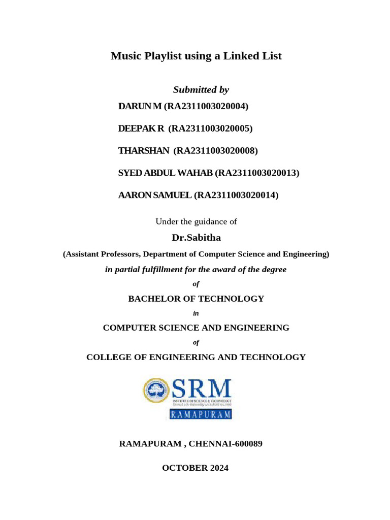 Music Playlist Using A Linked List Dsa | PDF | Software | Software ...