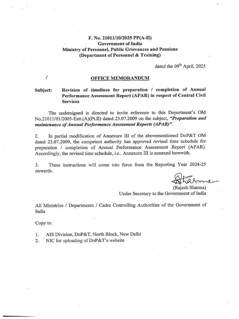 APAR DoPT Dated09042025 | PDF