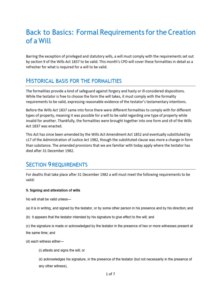 Formalities Back To Basics | PDF | Will And Testament | Civil Law ...