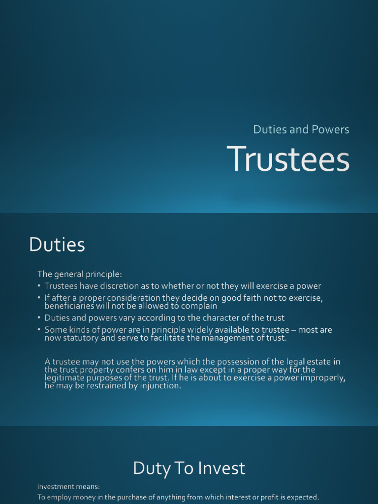 Topic 3 Trustees Duties and Powers of Trustees | PDF