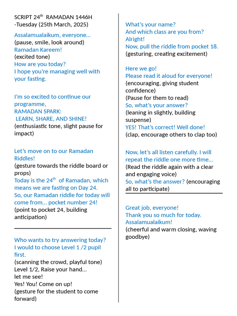 SCRIPT ramadan riddles-Rangers | PDF