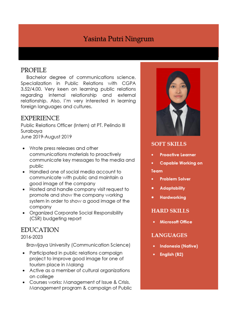 Public Relations Profile of Yasinta Putri | PDF
