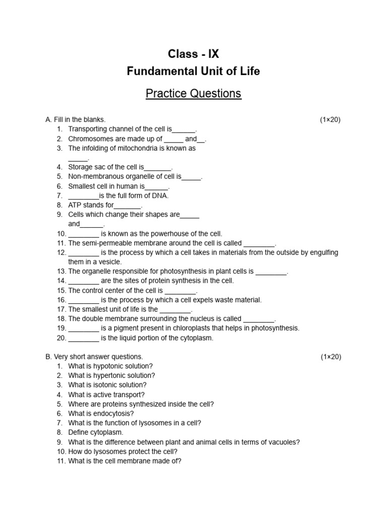 IX CH - 5 Fundamental Unit of Life | PDF | Cell (Biology) | Cell Membrane
