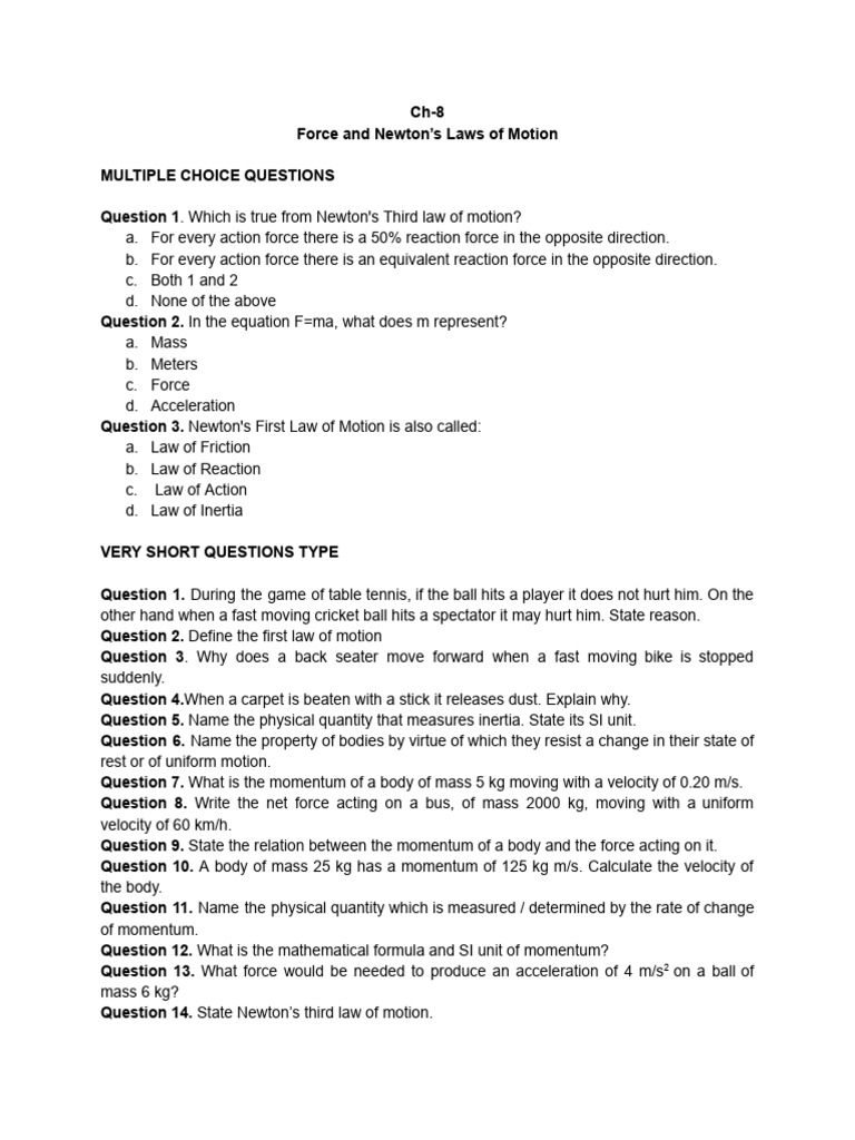 Force and Newton’s Laws of Motion_ Question Bank | PDF | Force | Newton ...