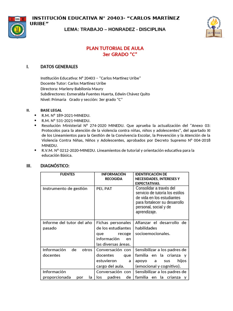 PLAN AULA 3er Gdo 2025-TUTORIA | PDF | Evaluación | Salón de clases